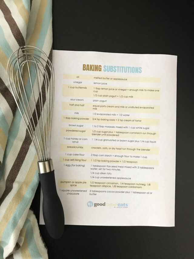 Baking Substitutions & Free Printable Chart - Good Cheap Eats